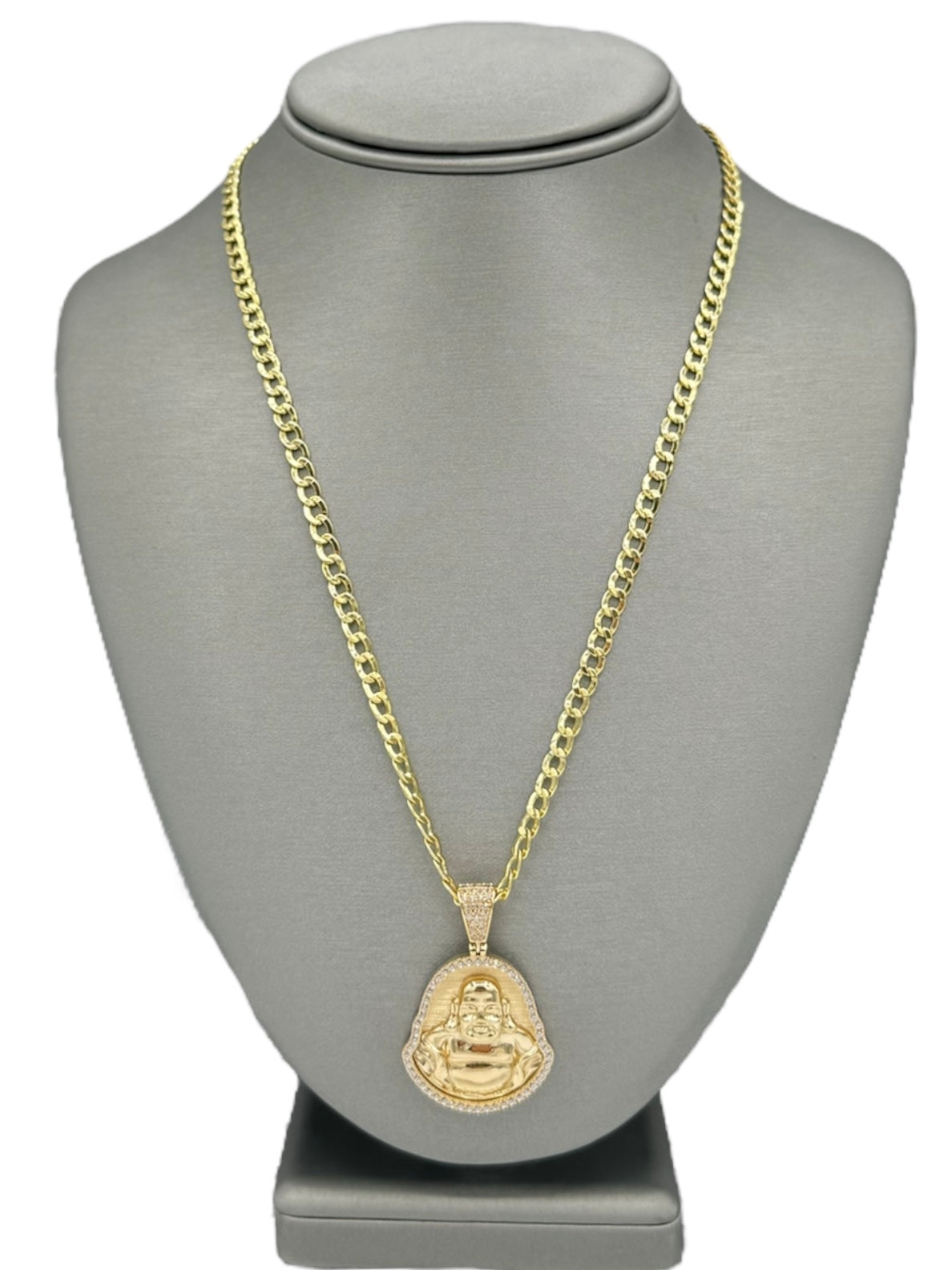 New 14K CZ Buddha Pendant Cuban Chain. H.J Hernandez Jewelry